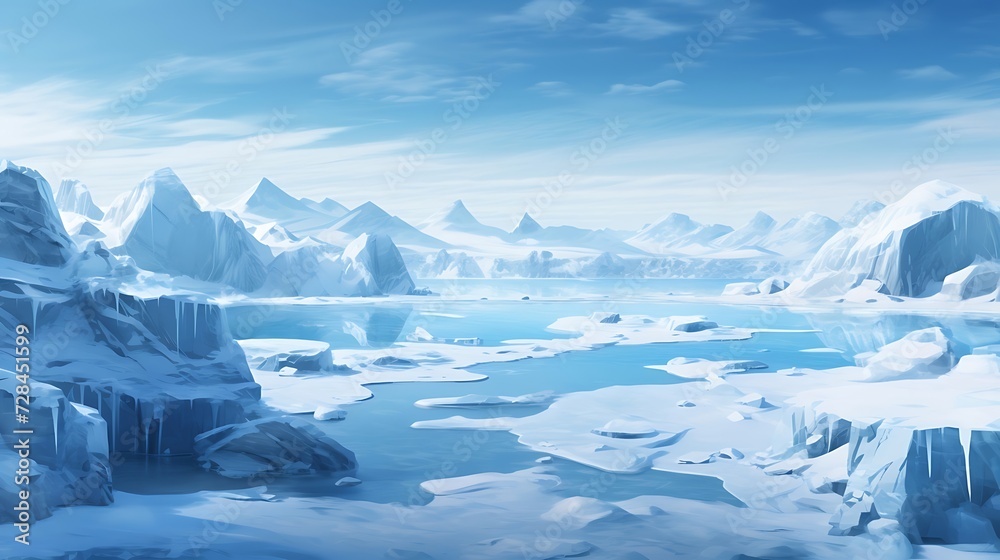 Traverse the frozen landscapes of polar regions featuring icy expanses ...