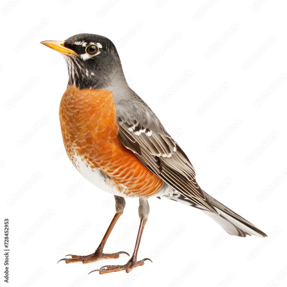 American robin standing side view isolated on white background, photo ...