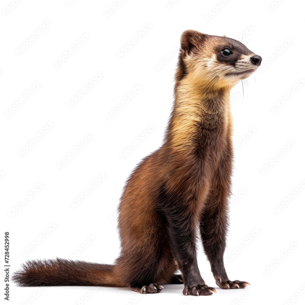 American Marten standing side view isolated on white background, photo ...