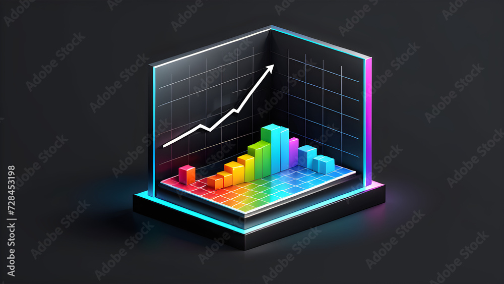 business graph with an arrow. 3d graph chart icon vector clipart ...