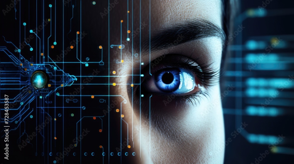 Eye being scanned by biometric recognition system, technology used for ...
