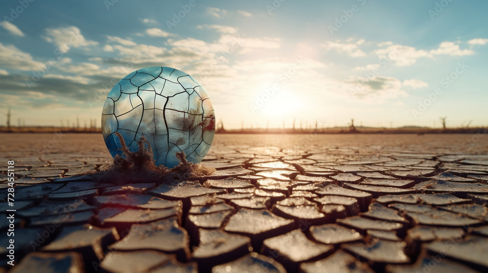 The globe disappears into the cracked barren land as the effects of ...