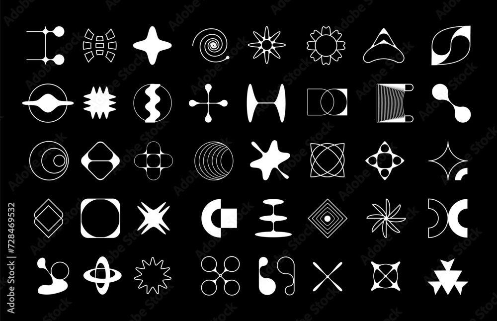 Futuristic brutalism abstract shapes and elements, geometric figures vector set. Amalgamation of ...