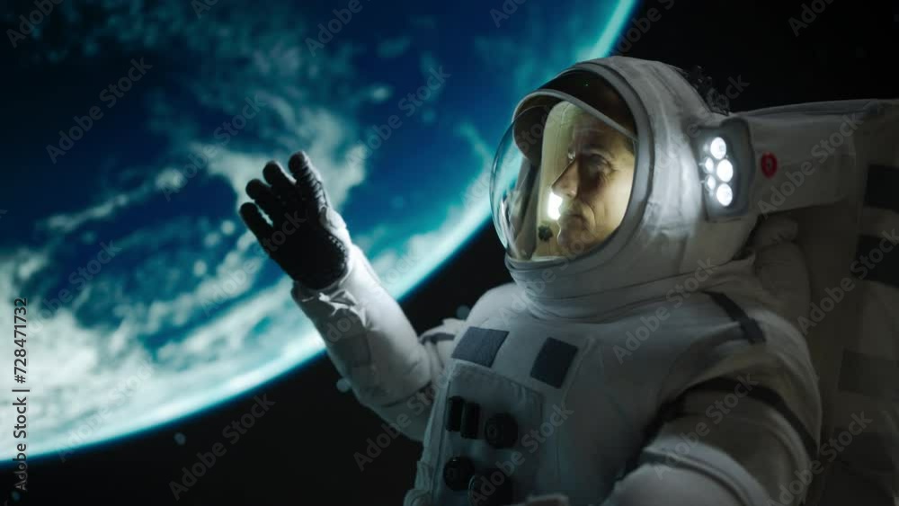 Professional Female Astronaut Communicating with Mission Control by ...