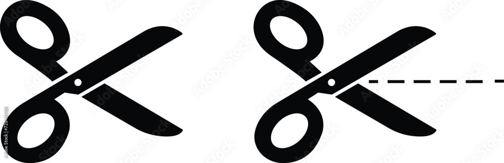 Scissors, trim flat or line icons set. Black Vector collection isolated ...