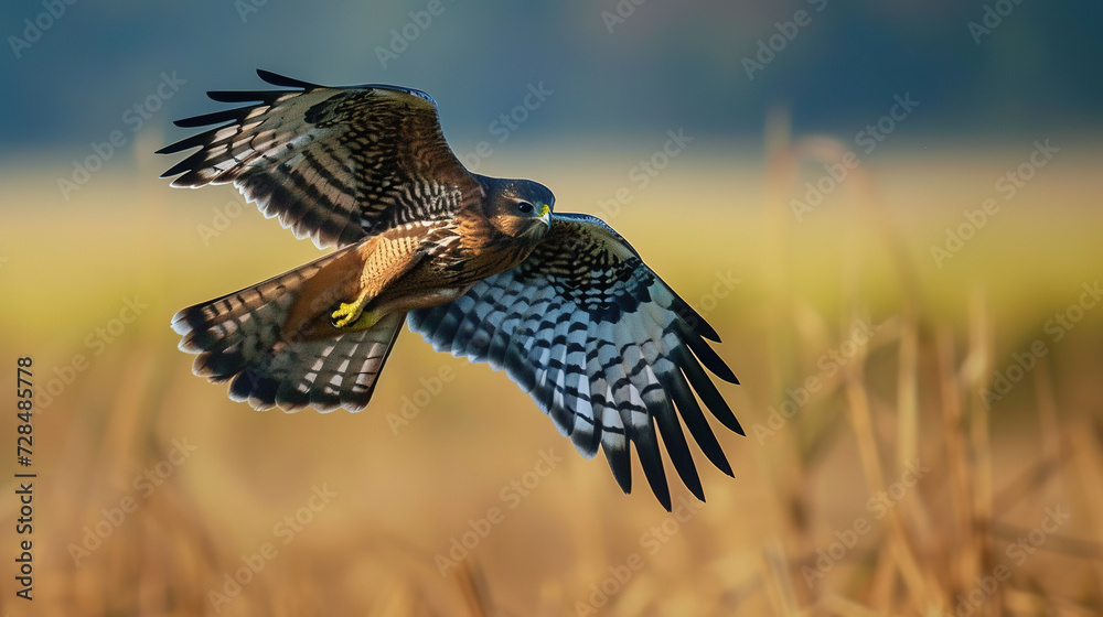 wallpaper of a harrier hawk flying with hay fields in the background ...