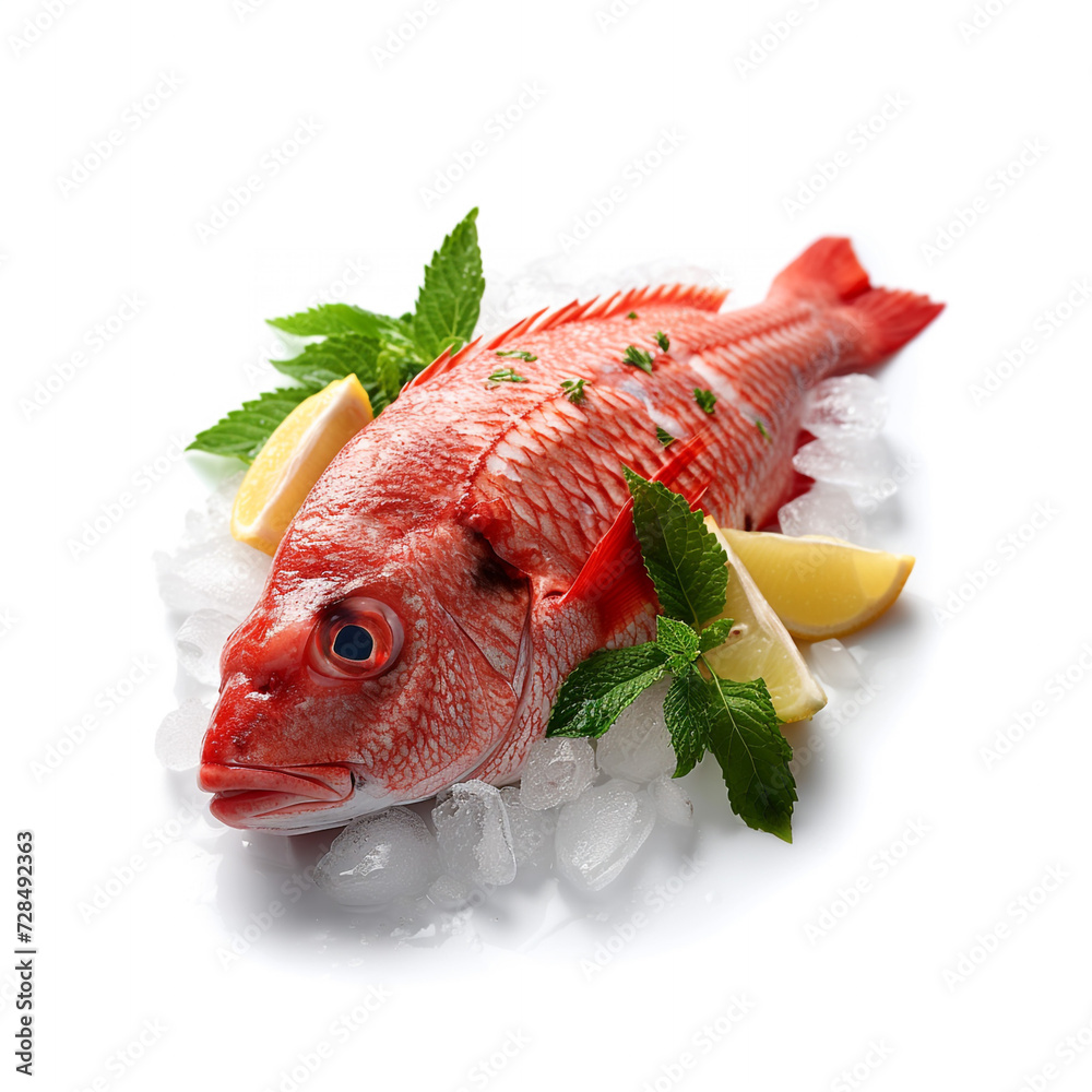 Illustration of fresh raw red snapper with ice, an attractive display ...