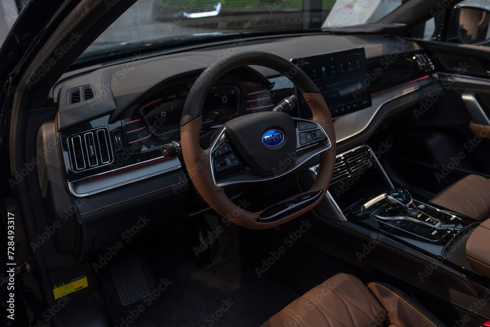 steering wheel, display electric BYD Tang car, Interior, cockpit ...
