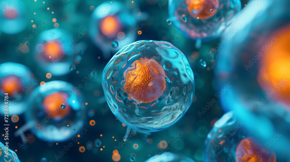 Highly detailed illustration of human cells with a focus on the nucleus ...