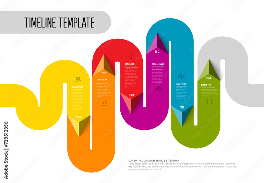 Infographic timeline template with up and down triangle arrows on thick ...