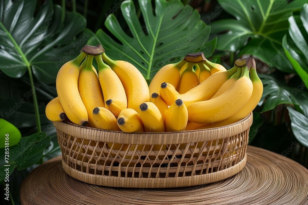 Amidst a lush outdoor setting, a vibrant yellow basket overflows with ...