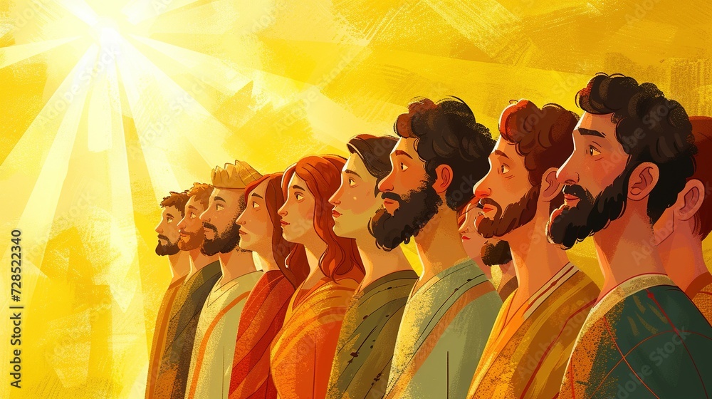 Digital illustration of a group of people with Jesus Christ in the ...