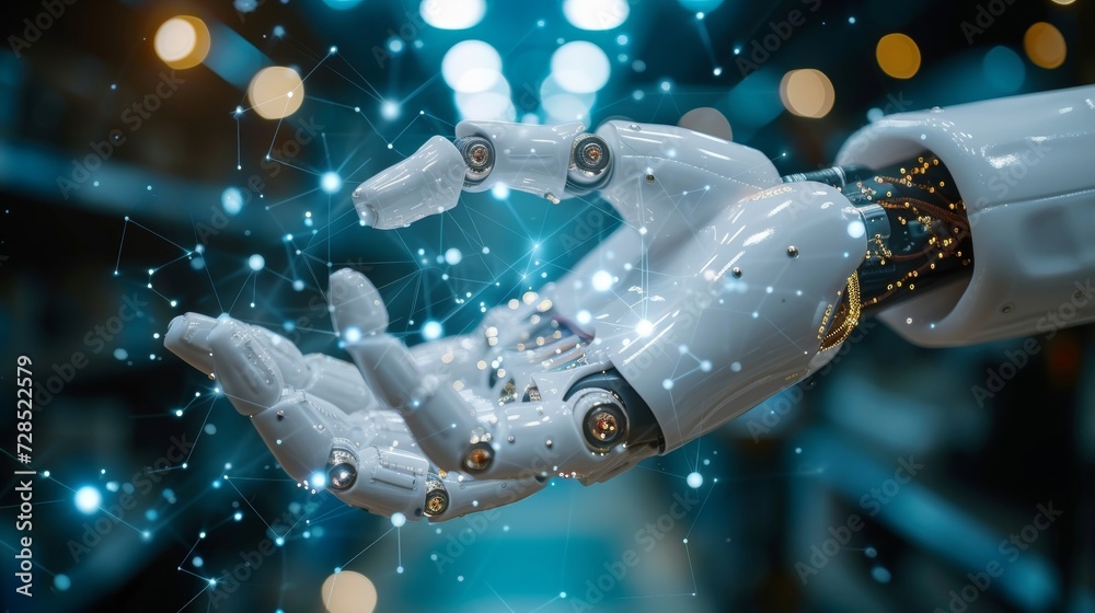 A robot hand displaying graphical icons for artificial intelligence ... A robot hand displaying graphical icons for artificial intelligence ...