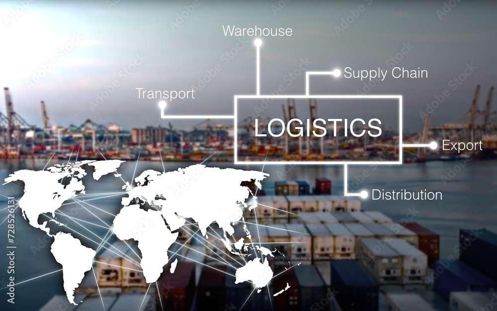 Logistics concept map in the background a port with containers and ...