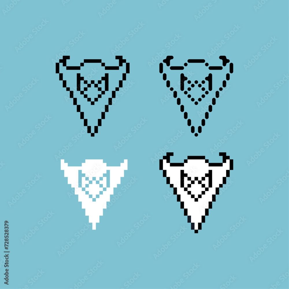 Vetor de Pixel art outline sets icon of bull shield logo variation ...