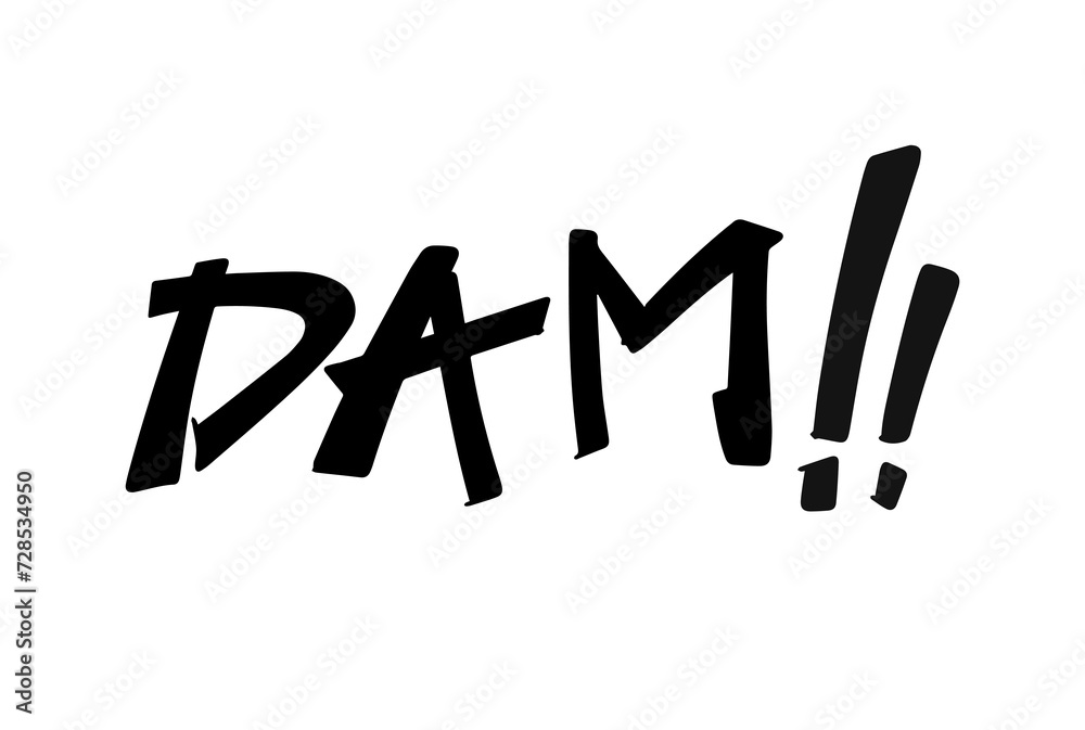 dam word text illustration hand drawn for sticker comic design element ...