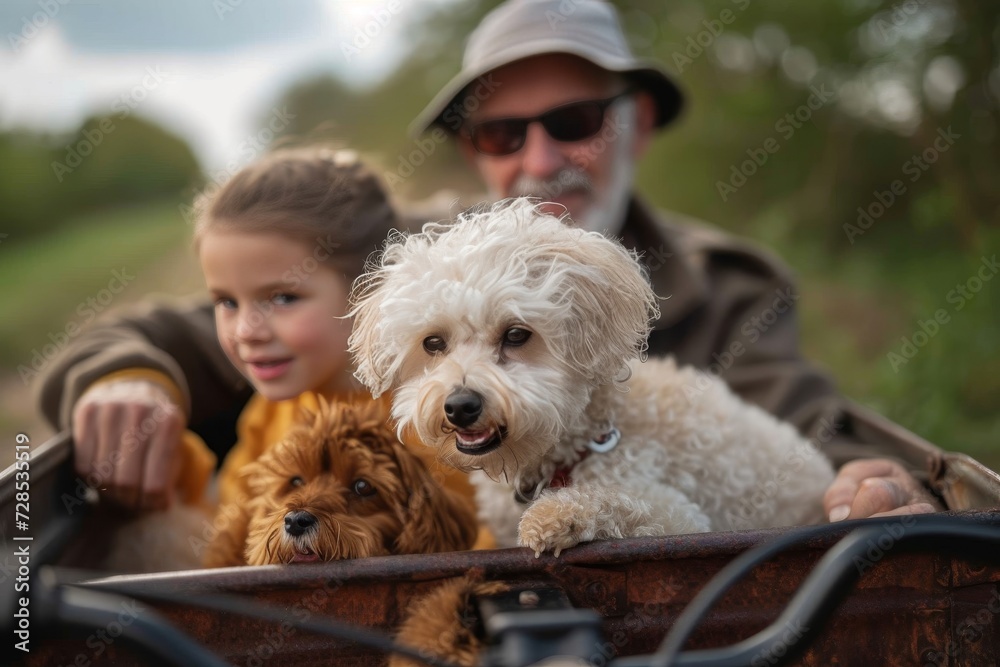 Foto de A young girl and her father, dressed in warm clothing, sit ...