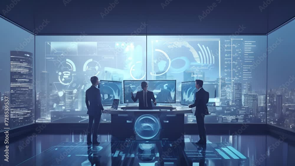 Vidéo Stock In a conference room by the window, team members actively ...