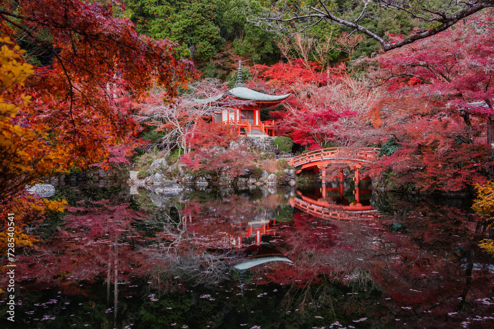 Autumn in Kyoto, Japan, vibrant fall colors at Daigo-ji Buddhist temple ...
