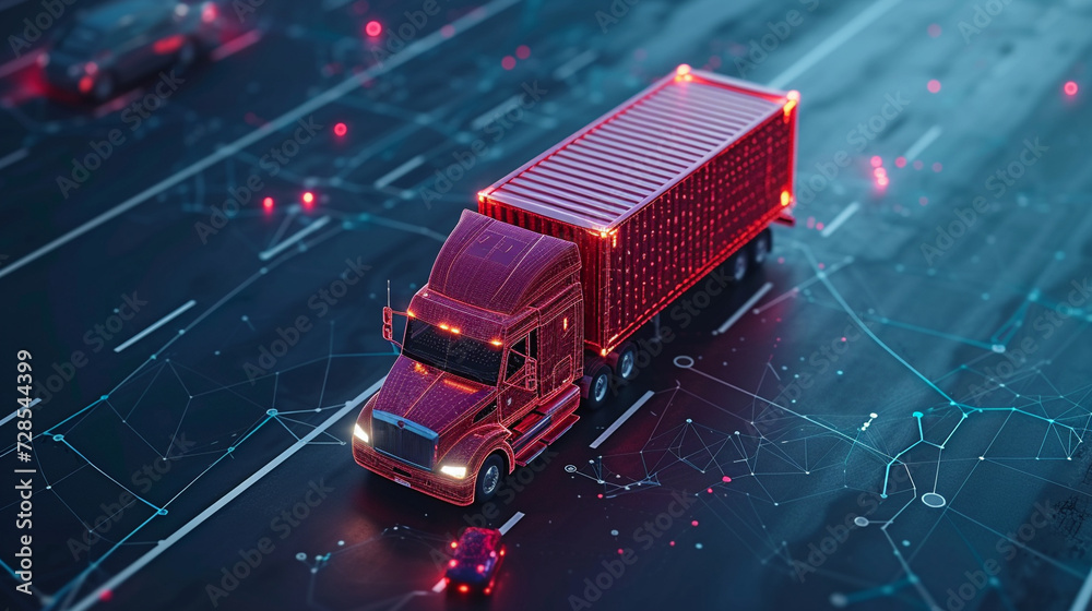 Container-laden truck on map—GPS tracking unveils real-time journey ...