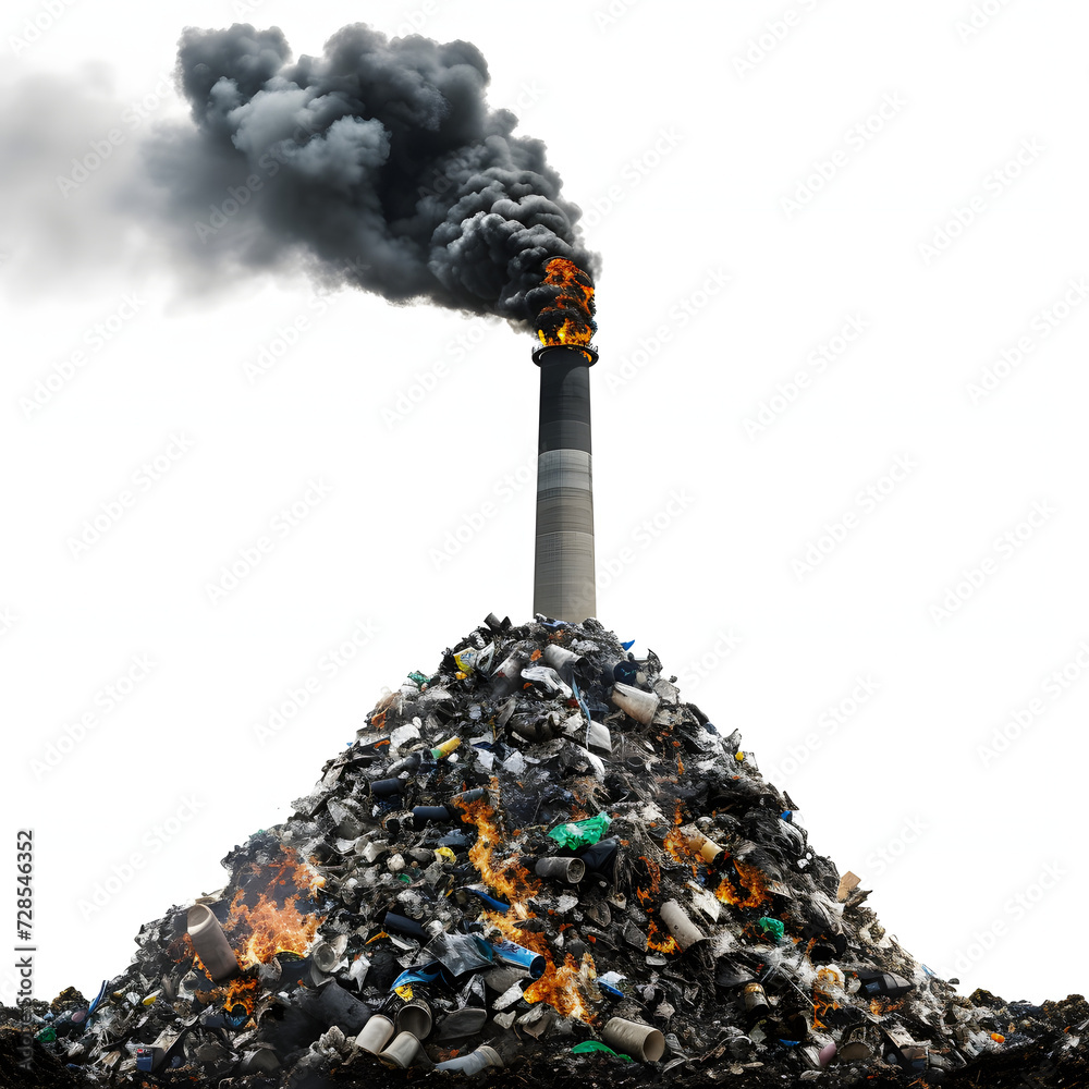 Industrial facility burning waste to generate electricity isolated on ...