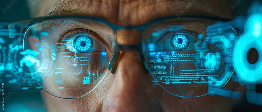Cybersecurity Expert S Focused Face Reflected In A Screen Displaying Live Cyber Threat Maps And