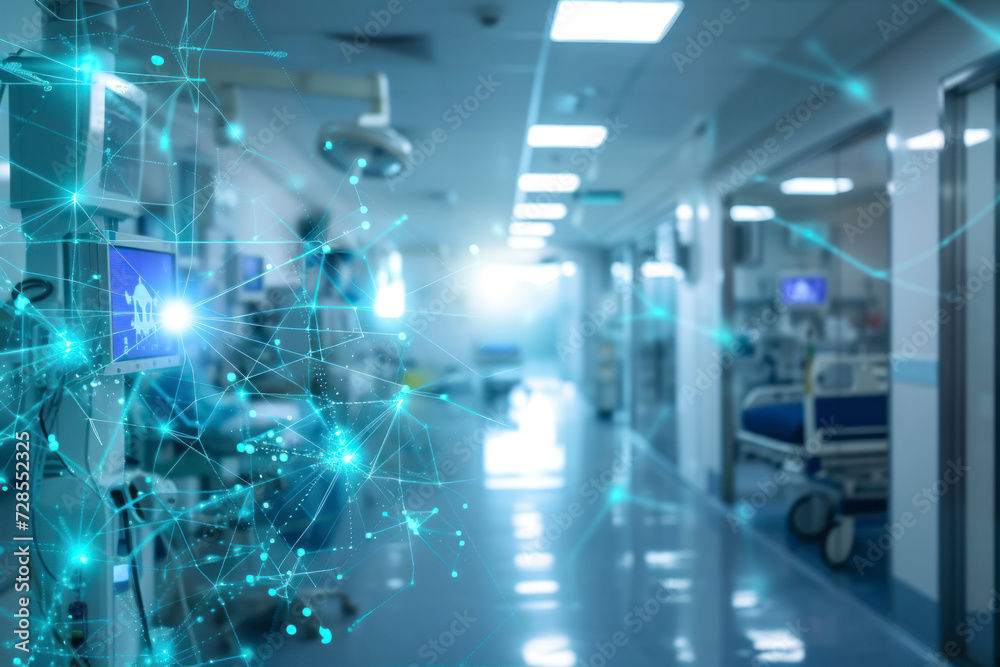 Modern hospital and communication network concept. Medical technology ...