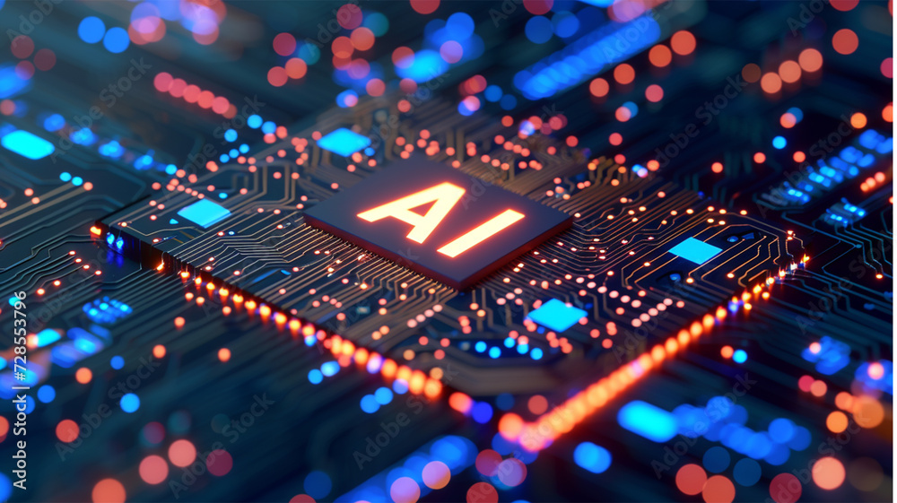 a complex circuit board, illustrating the integration of artificial ...