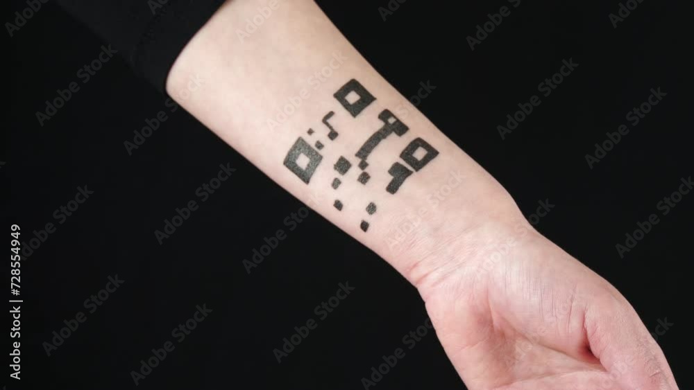 Part of the arm. QR code tattoo. Database concept. digitization of the ...