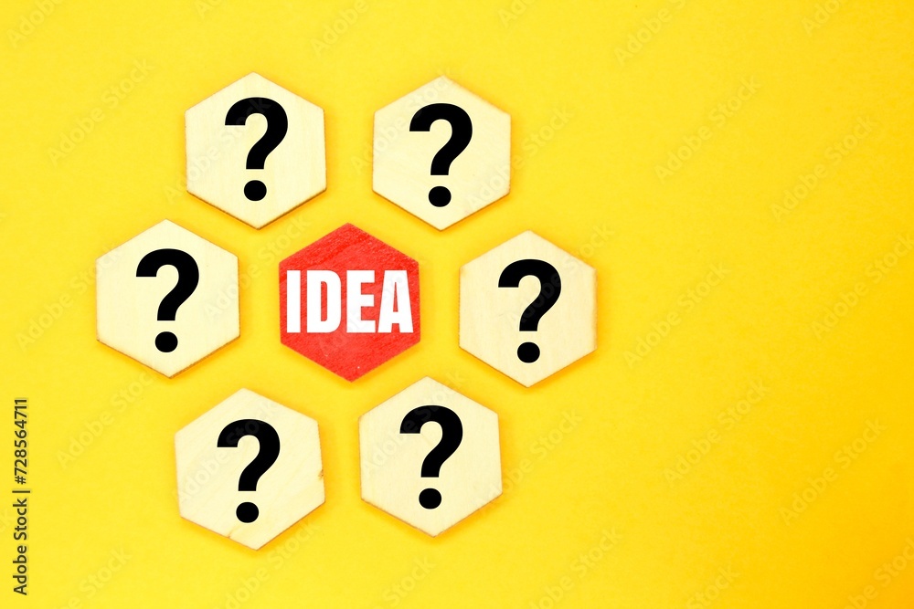 hexagons with answer marks or question marks and ideas. Creative ideas ...