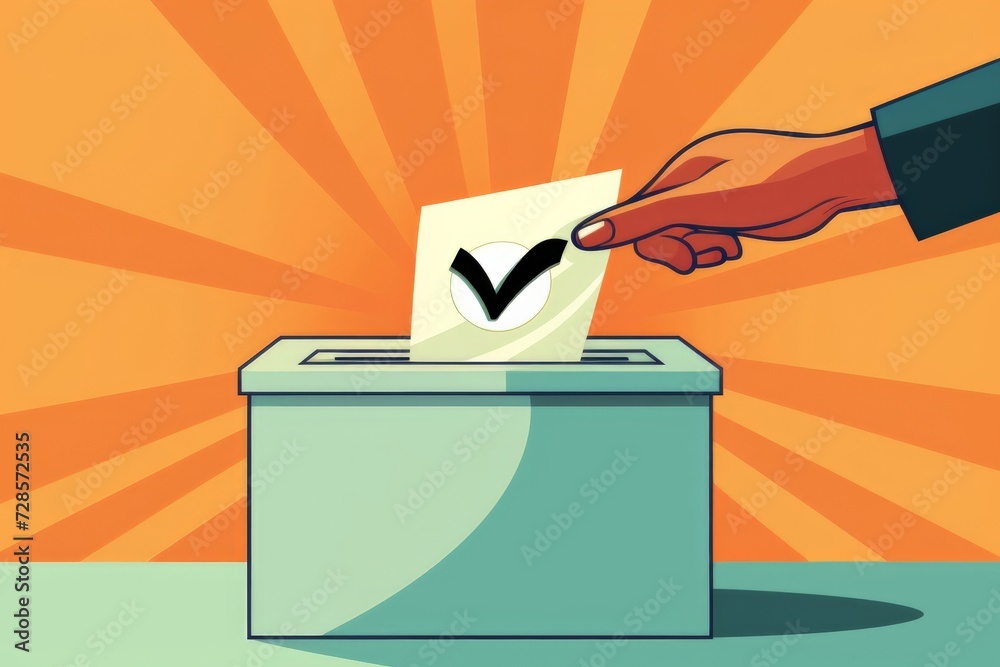 Hand casting vote into ballot box, with a dynamic orange backdrop ...