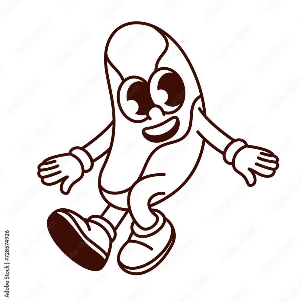Groovy cartoon monochrome Brazil nut character dancing. Funny retro ...