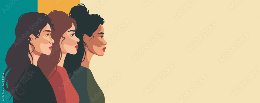 Vector banner multiethnic women standing sideways next to different ...