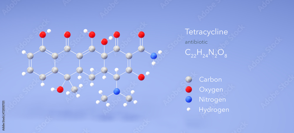 tetracycline molecule, molecular structures, antibiotic, 3d model ...