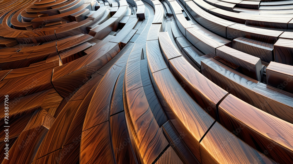 Abstract Sculptural Wooden Wall Cladding with Natural Finish. Wavy Wood ...