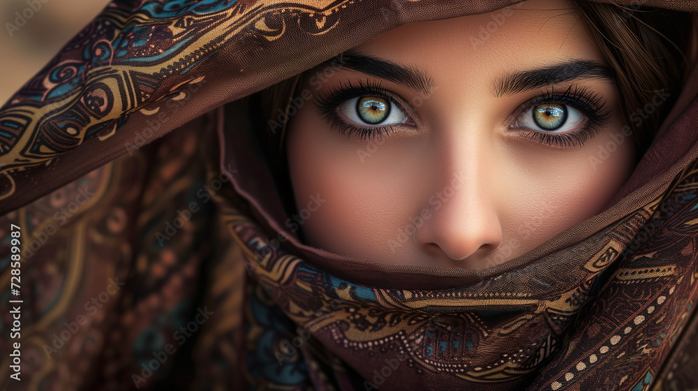 Arabic Woman. Intense gaze of an Arabic woman with striking eyes ...