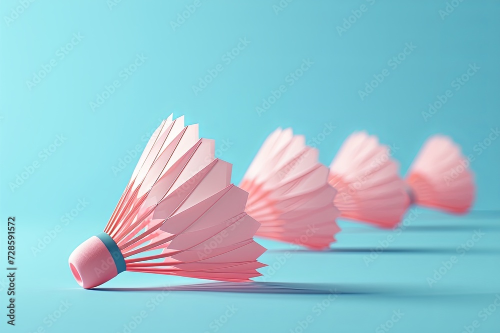 badminton shuttles with a bright pink card on a blue background , in ...