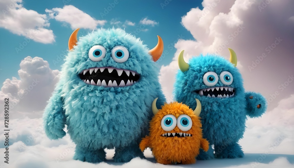 ภาพประกอบสต็อก Cute fluffy monsters 4k wallpaper, kids wallpaper ...