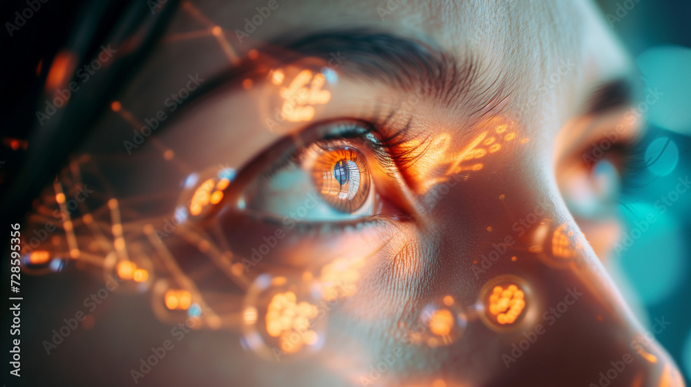 Focus on the eyes of a business leader, illuminated by the light of an ...