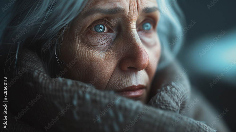 bitter unhappy old woman, grandma, caucasian, gray hair, sad fac Stock ...