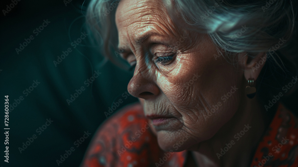 bitter unhappy old woman, grandma, caucasian, gray hair, sad fac Stock ...