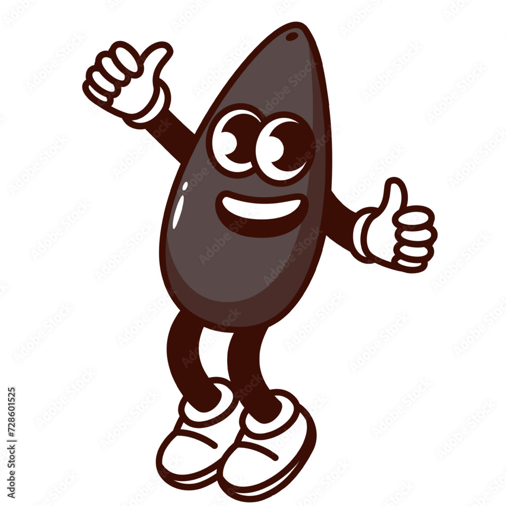 Groovy cartoon chia seed character jumping with laughter. Funny retro ...