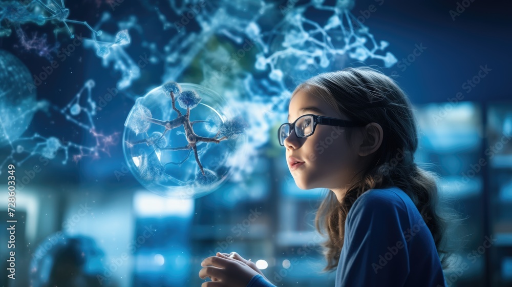 double exposure photography of girl student thinking in science class ...
