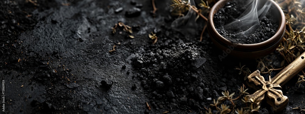 Ash Wednesday banner, Christian cross on a pile of ashes Stock Photo ...