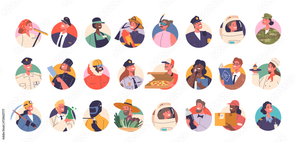 Profession Avatars Set. Round icons Collection Representing Various ...
