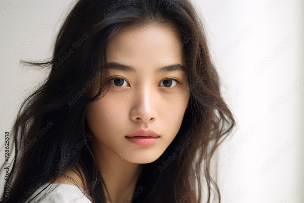 Face of young beautiful natural Asian woman without makeup in front of ...