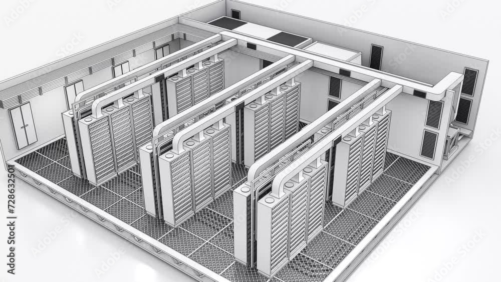Isometric data center, mining farm, server room with server racks ...