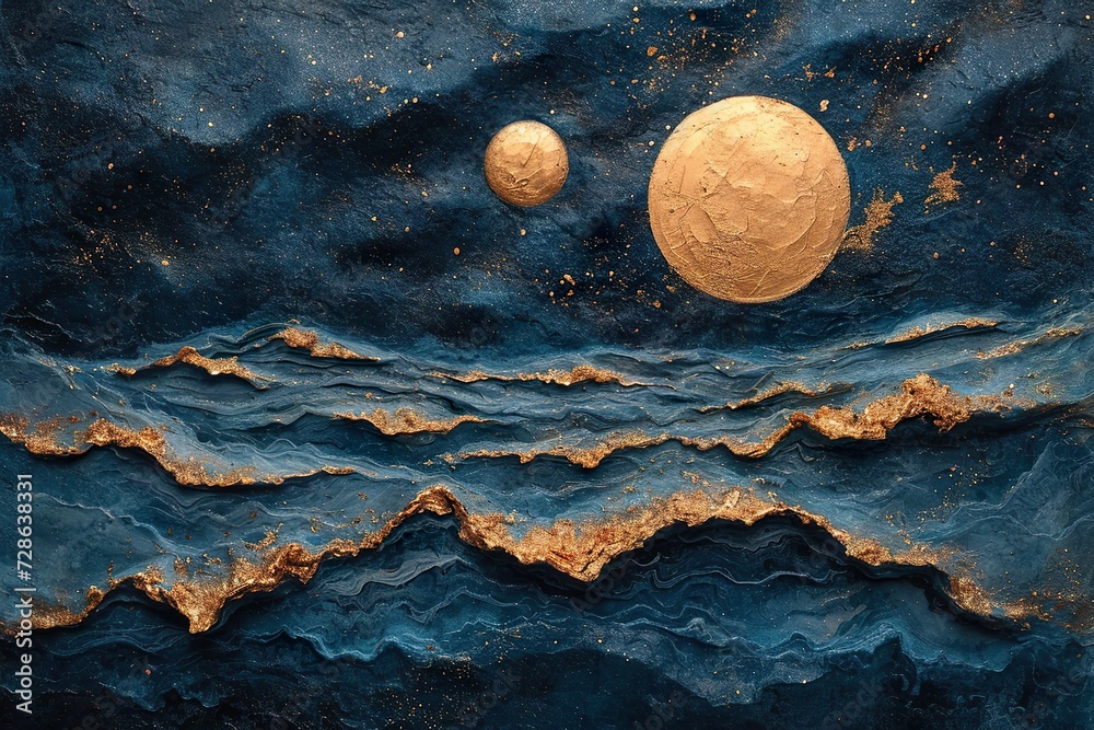 abstract cosmic background with gold metallic foil and marbled textures ...