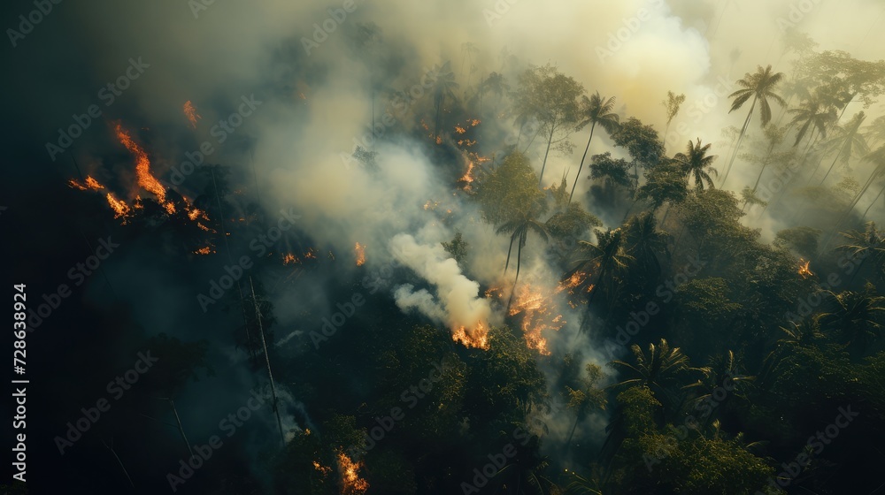 Jungle fire, camera drone footage ,ultra realistic, film grain ...