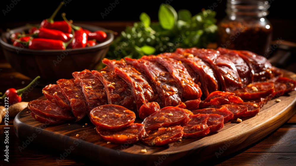 una imagen que muestra varias rodajas de chorizo curado español ...
